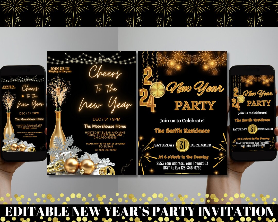 EDITABLE New Years Party Invitation, Cheers to the New Year, Printable ...