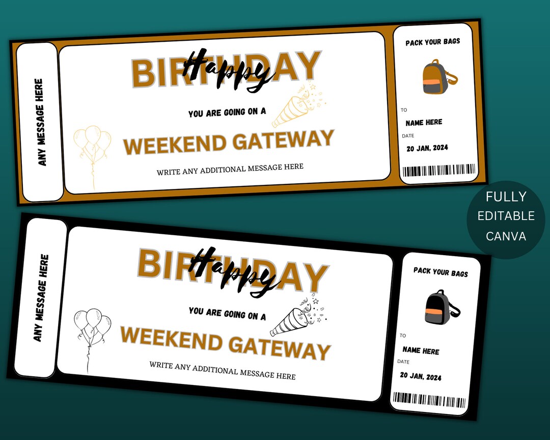 Editable Weekend Getaway Voucher Template, Surprise Trip Gift Ticket ...
