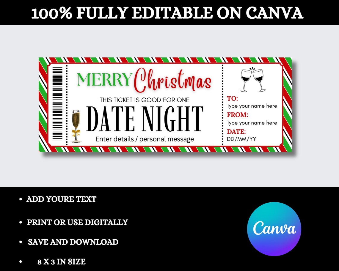 Christmas Date Night Out Gift Voucher, Surprise Date Night Gift ...