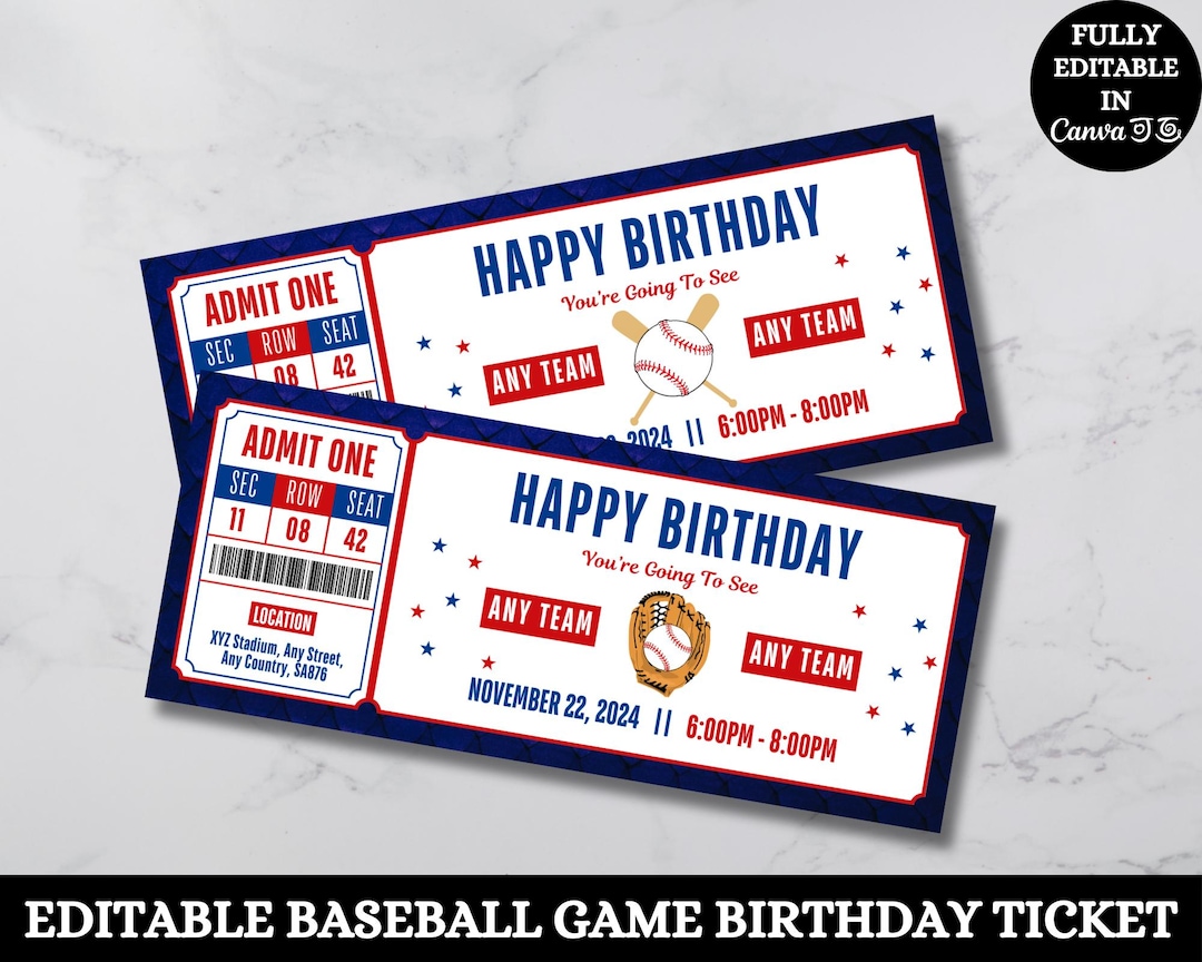 Baseball Game Ticket Gift Template, Baseball Gift Certificate Birthday Gift Ticket, Baseball ...