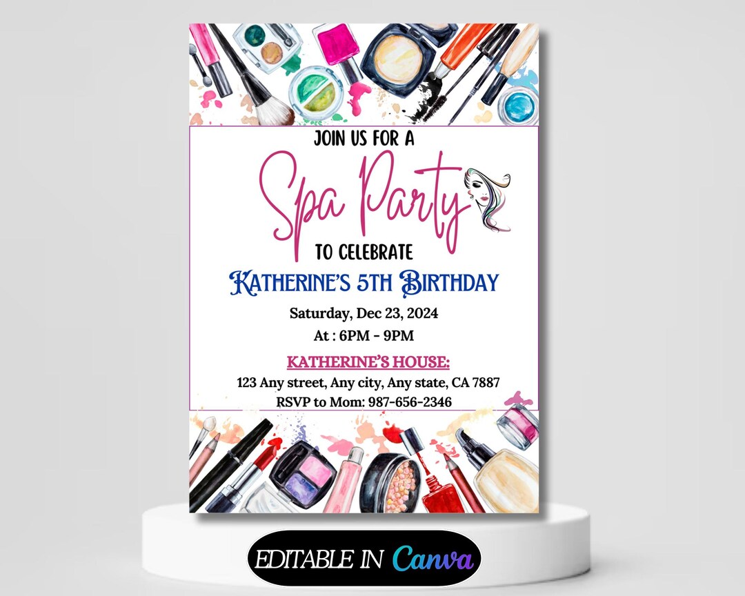 Spa Party Birthday Invitation, Editable Pamper Party Invite Template ...