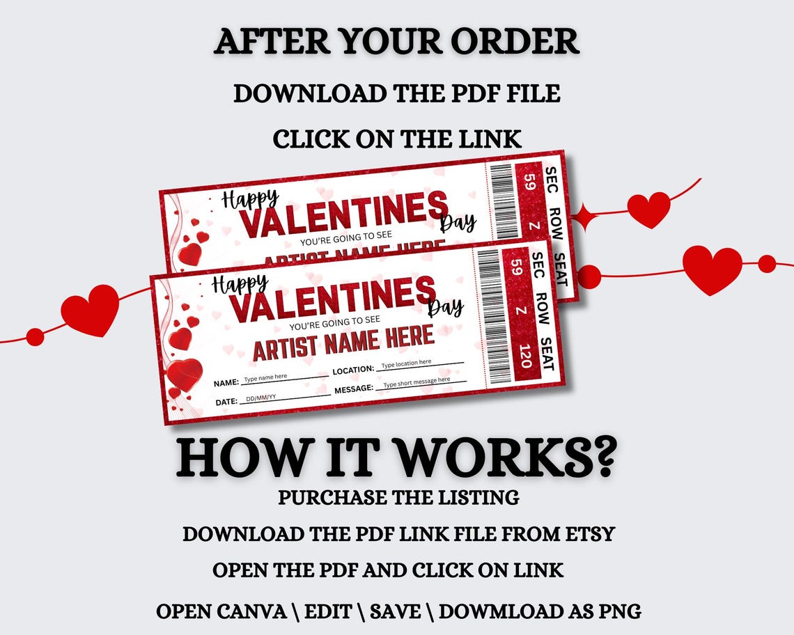 Printable Valentines Day Concert Gift Ticket | Surprise Gift ...