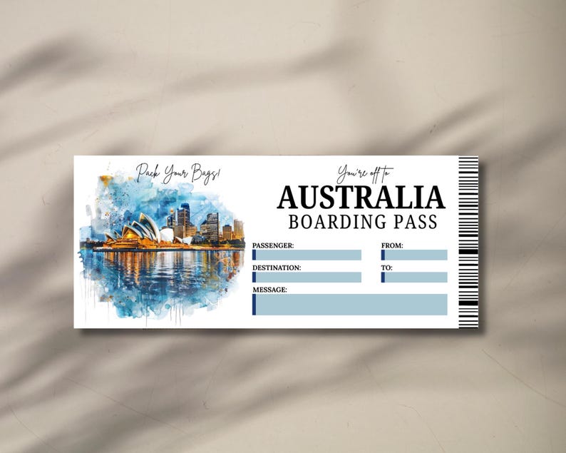 Digital AUSTRALIA Surprise Trip Ticket, Australia Printable Boarding ...