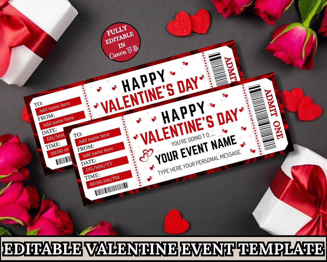 Editable Valentine Event Ticket, Surprise Gift Ticket, Valentine's Day ...