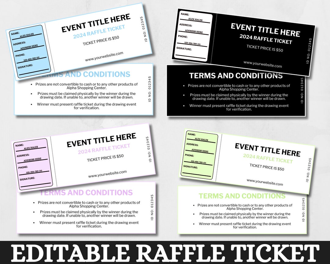 Editable Raffle Ticket, Event Raffle Ticket, Customizable Raffle Ticket ...