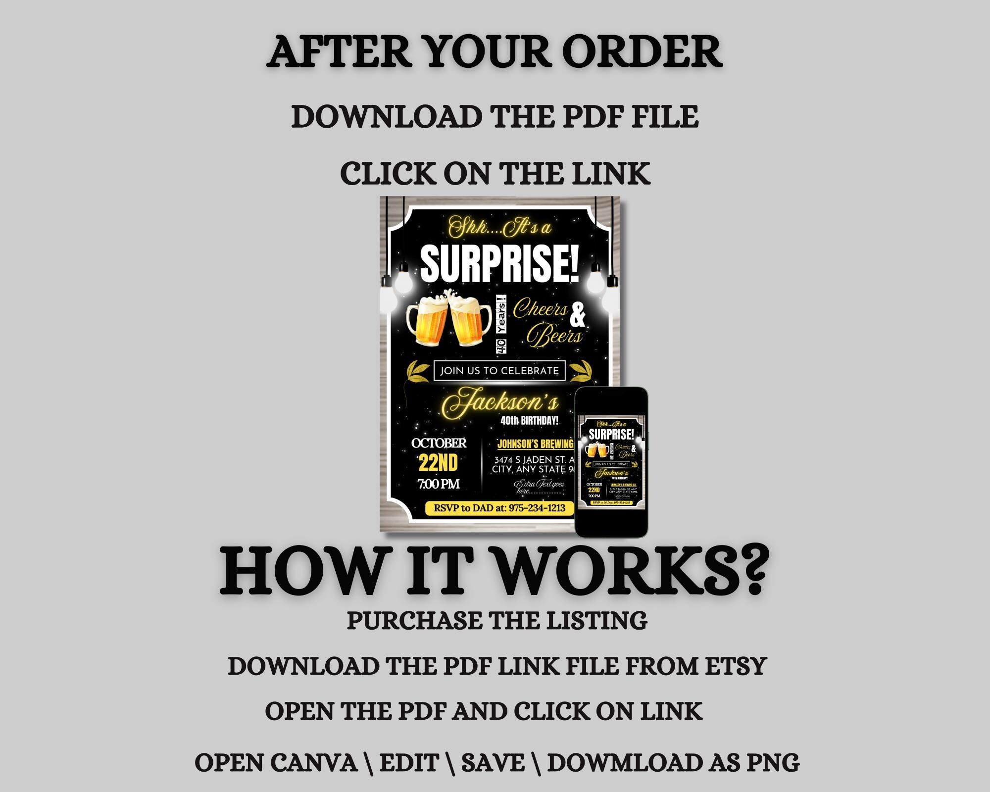 40th Cheers and Beers Surprise Birthday Party Invitation - FORTY ...