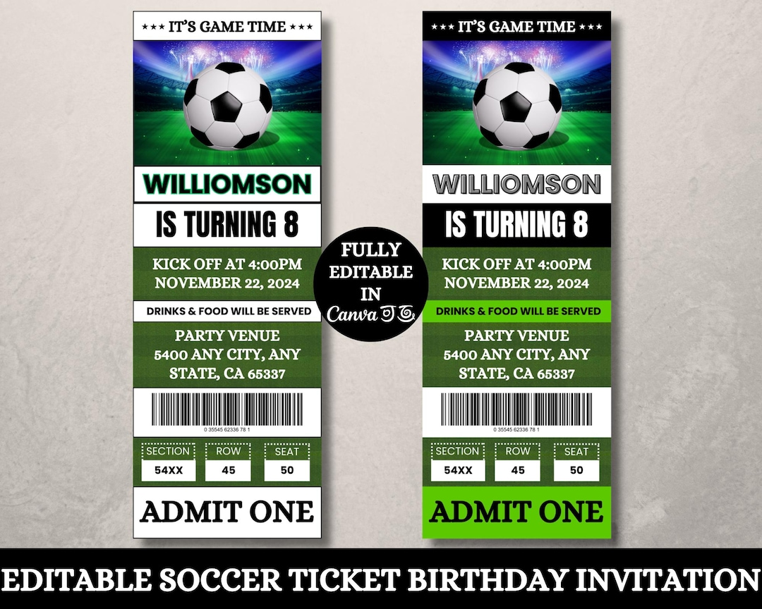 Soccer Ticket Birthday Invitation, Football Ticket Invite Template ...
