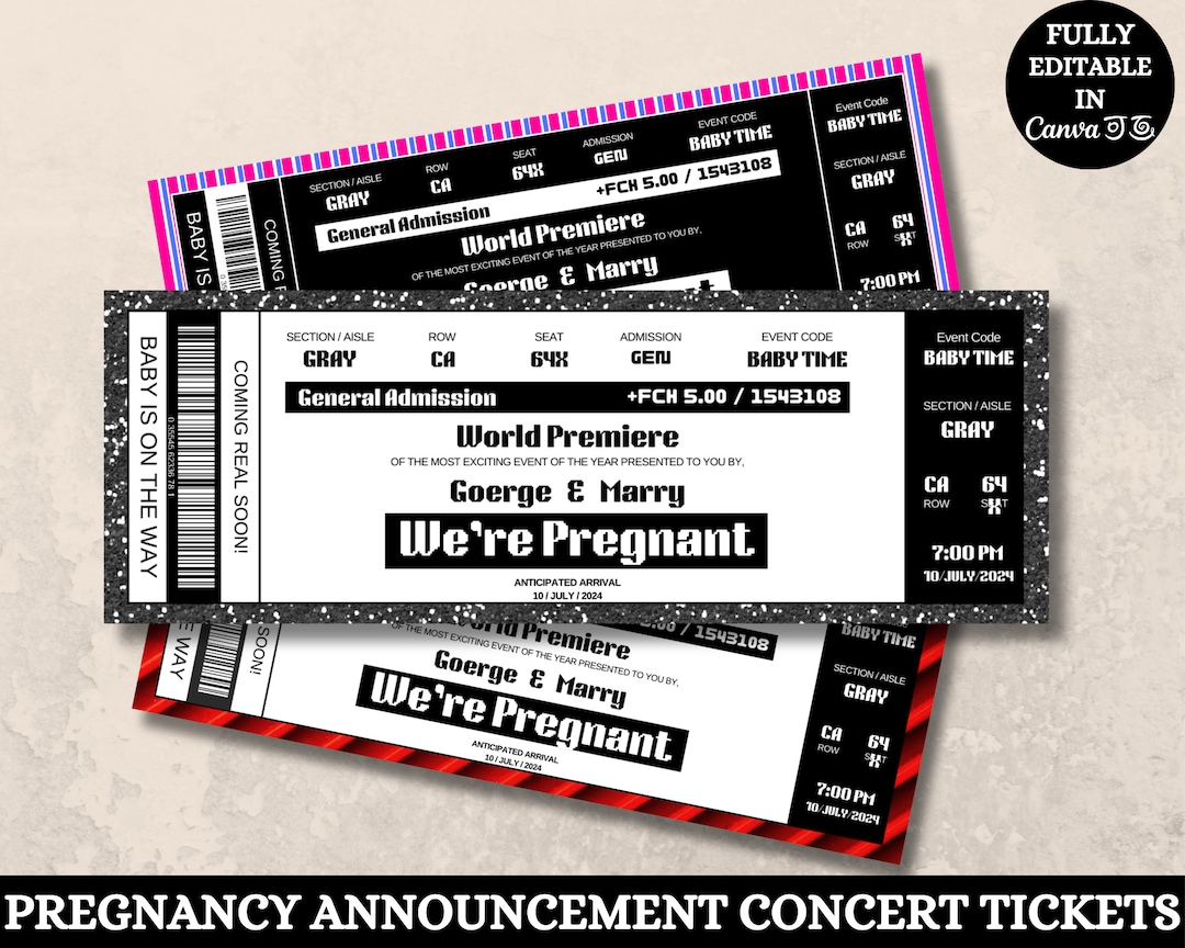 Pregnancy Announcement Concert Tickets, Editable Concert Ticket, Baby ...