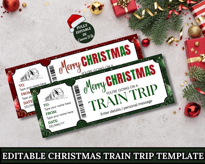 Train Ticket Christmas Template, Train Travel Gift Coupon, Train Ticket ...