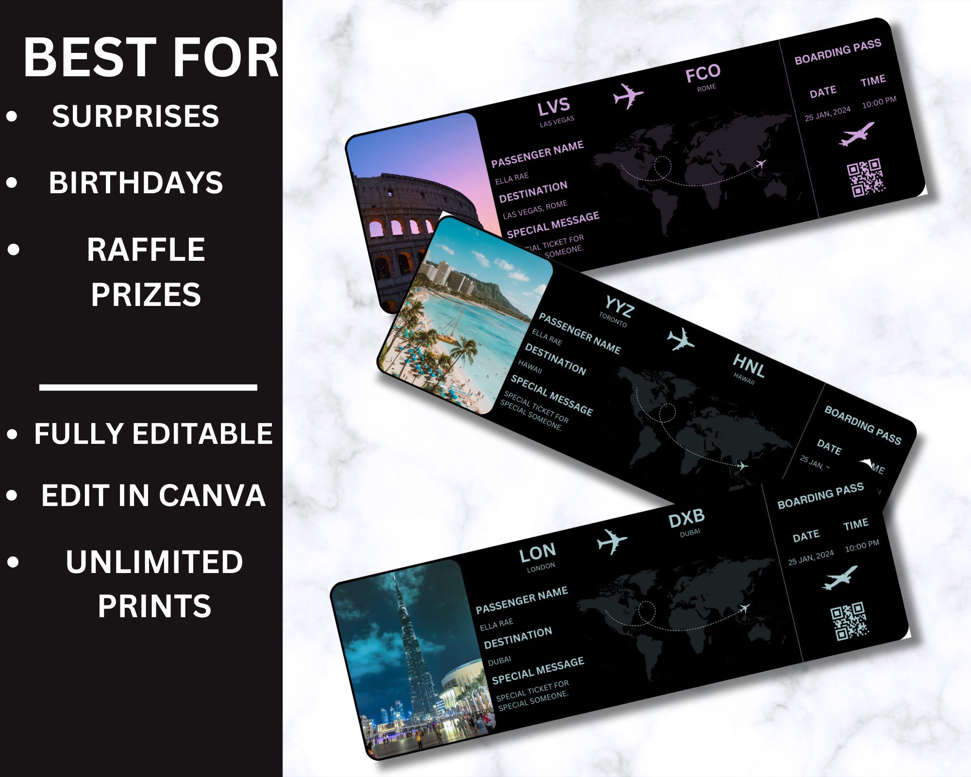 Editable Boarding Pass Template, Canva Boarding Pass, Customizable ...