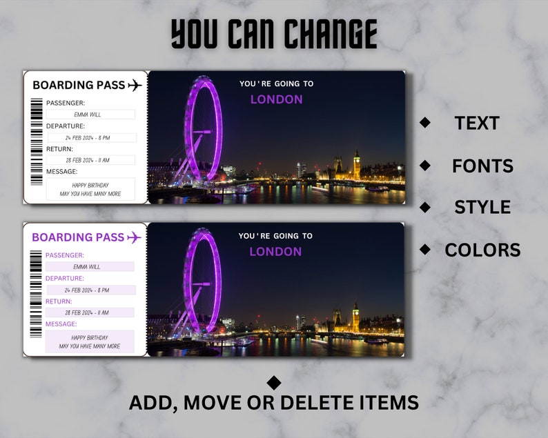 Editable Boarding Pass Template Printable Boarding Pass - Etsy