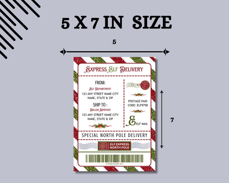 EDITABLE Custom Elf Shipping Postage Label Template | Personalized Elf ...