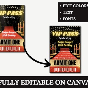 Editable VIP Pass Party Template, Printable Red Carpet VIP Pass ...