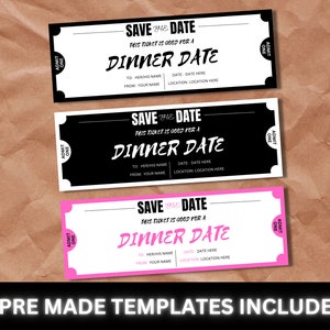 Dinner Date Gift Voucher EDITABLE, Dinner Reservation Ticket, Dinner ...