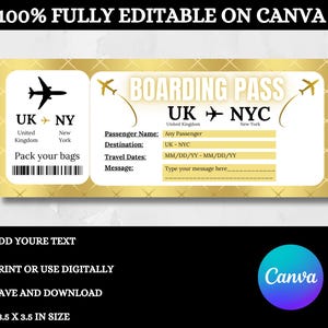 Gold Boarding Pass Golden Boarding Pass Gold Trip Ticket Golden Trip ...