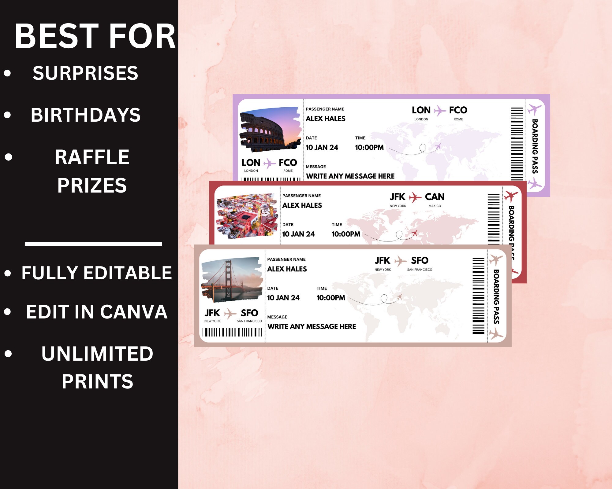 Editable Boarding Pass Template Printable Airline Ticket - Etsy