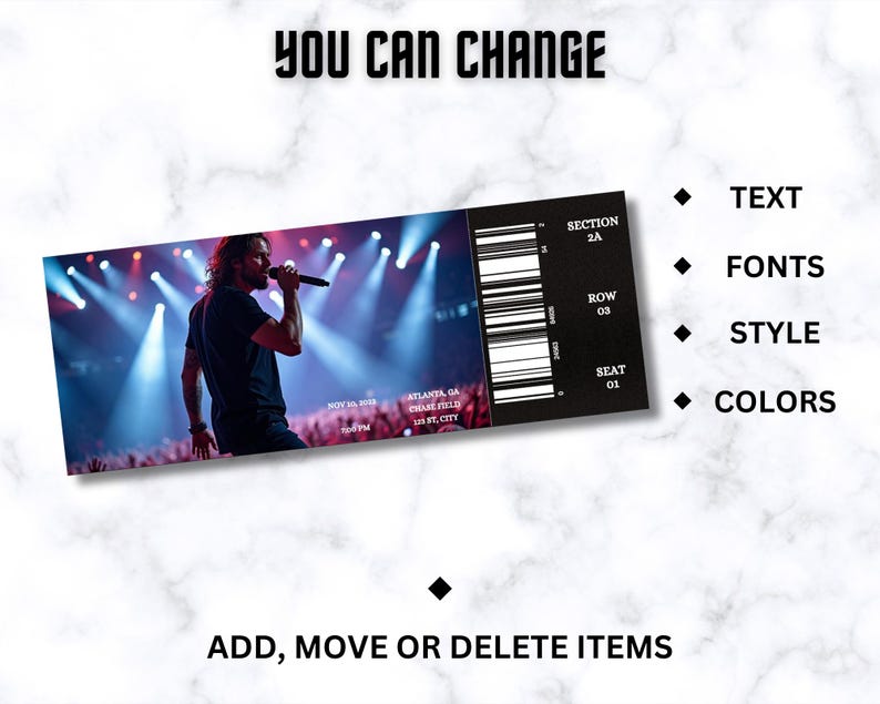 Editable Concert Ticket Template | Custom Concert Ticket | Printable ...