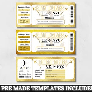 Gold Boarding Pass Golden Boarding Pass Gold Trip Ticket Golden Trip ...