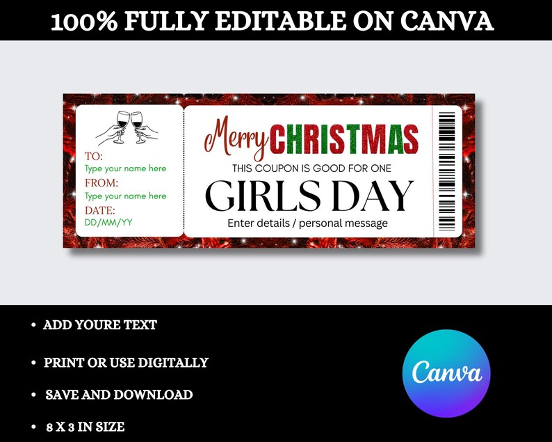 Christmas Girls Day Ticket | Printable Girls Day Coupon | Girls Day ...