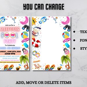 Editable Sleepover Pool Birthday Invite Slumber Party Birthday ...