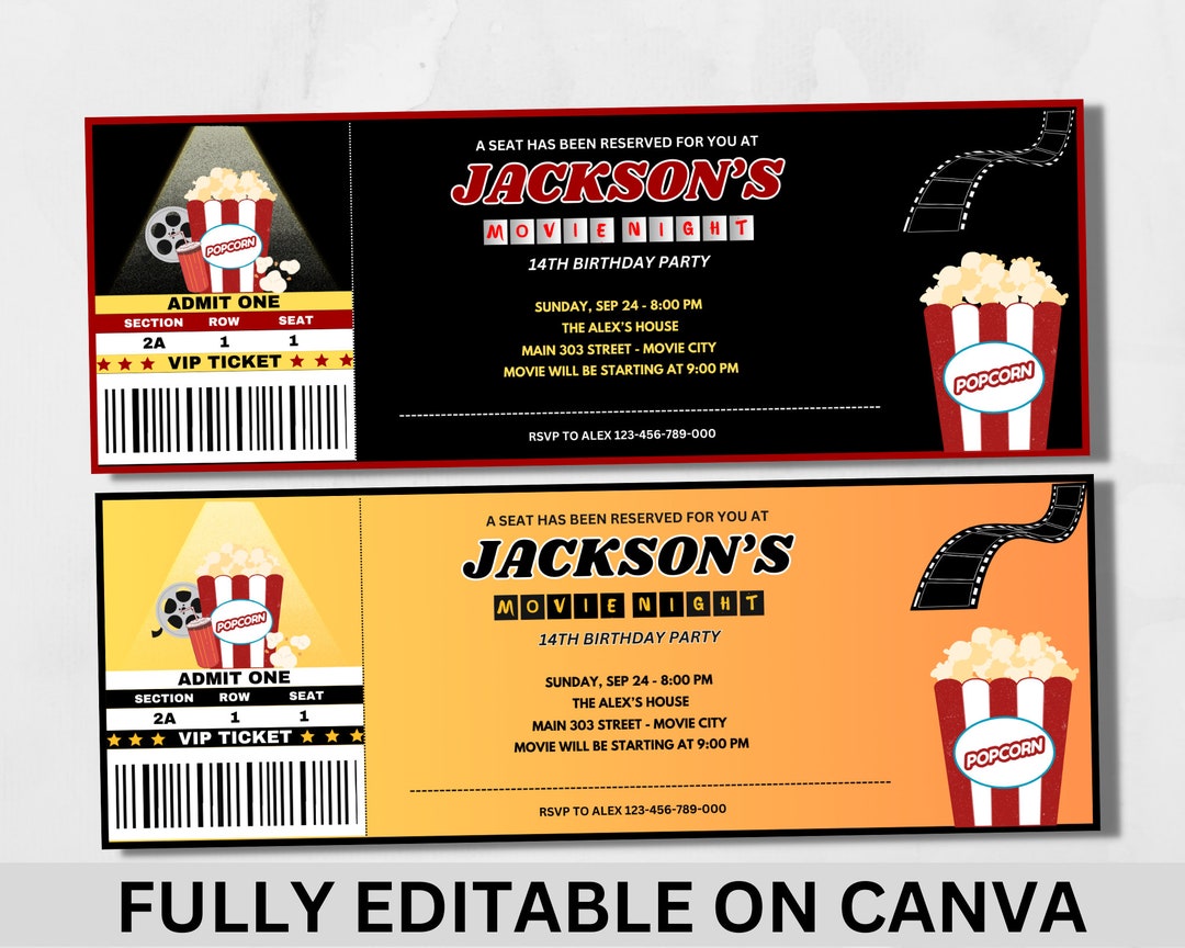 Movie Ticket Birthday Invitation, Movie Birthday Invitation, Movie ...