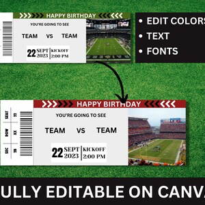 Football Ticket Birthday Present, Editable Football Ticket Gift ...