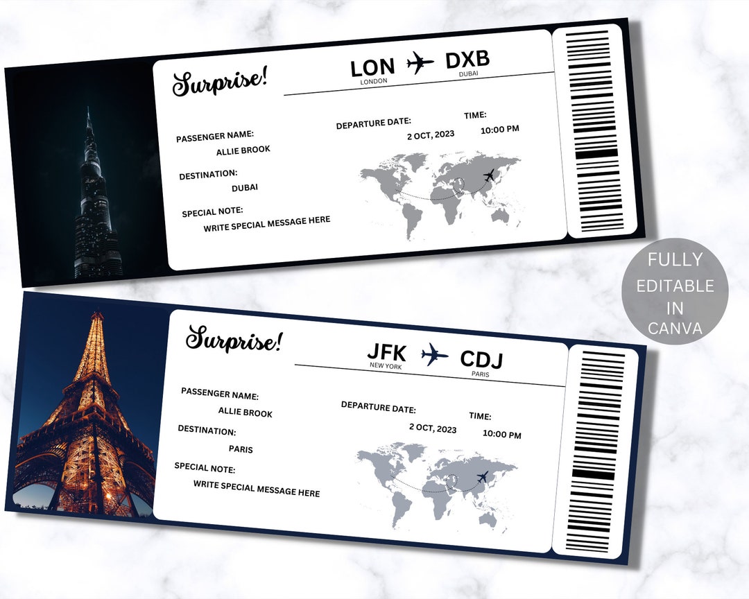 Editable Boarding Pass Template, Printable Airline Ticket, Canva ...