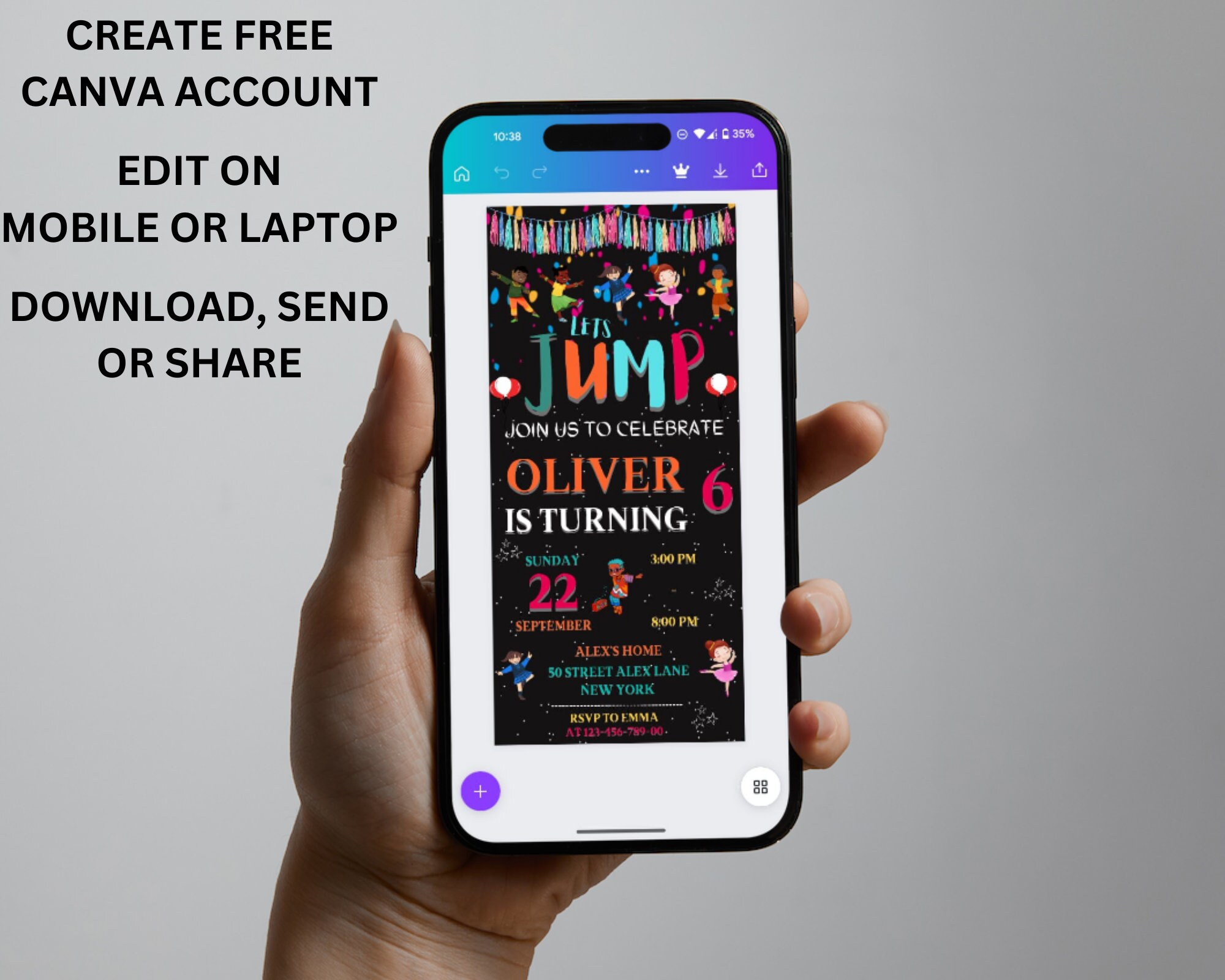 Editable Jump Mobile Birthday Invitation, Trampoline Birthday ...