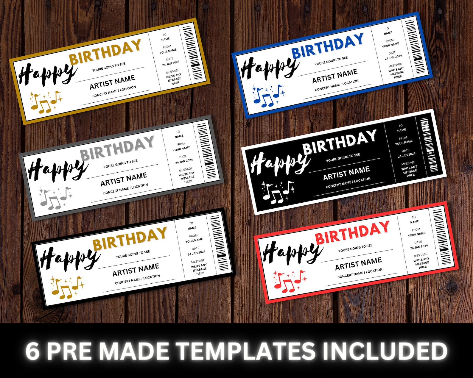 Birthday Gift Concert Ticket Template Printable Gift Voucher ...