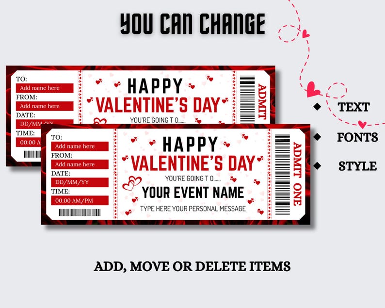 Editable Valentine Event Ticket, Surprise Gift Ticket, Valentine's Day ...