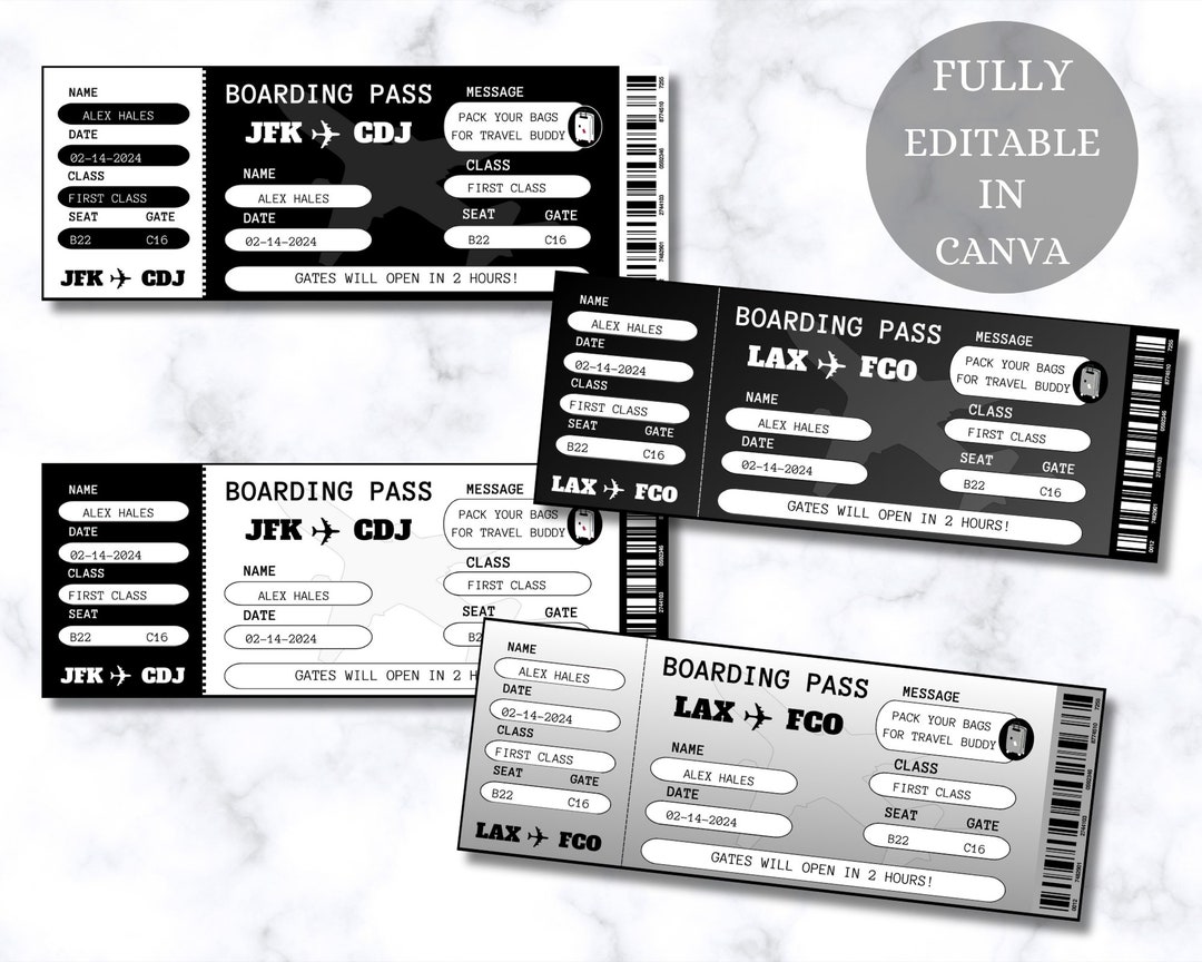 Editable Boarding Pass Template, Printable Boarding Ticket, Canva ...