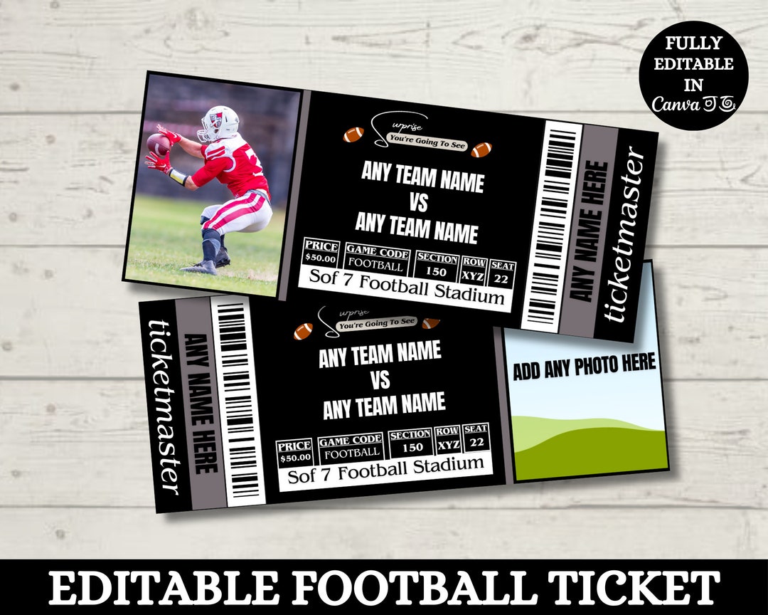 Editable Football Ticket, Football Ticket Gift, Sport Tickets, Football ...