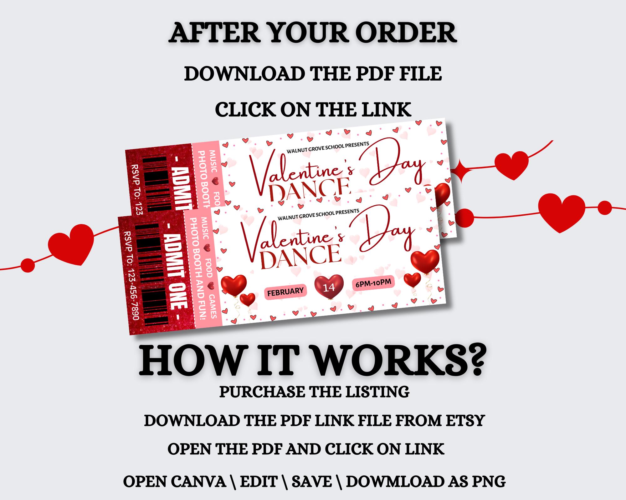 Editable Valentine's Day Dance Ticket Template, Valentines School Dance ...