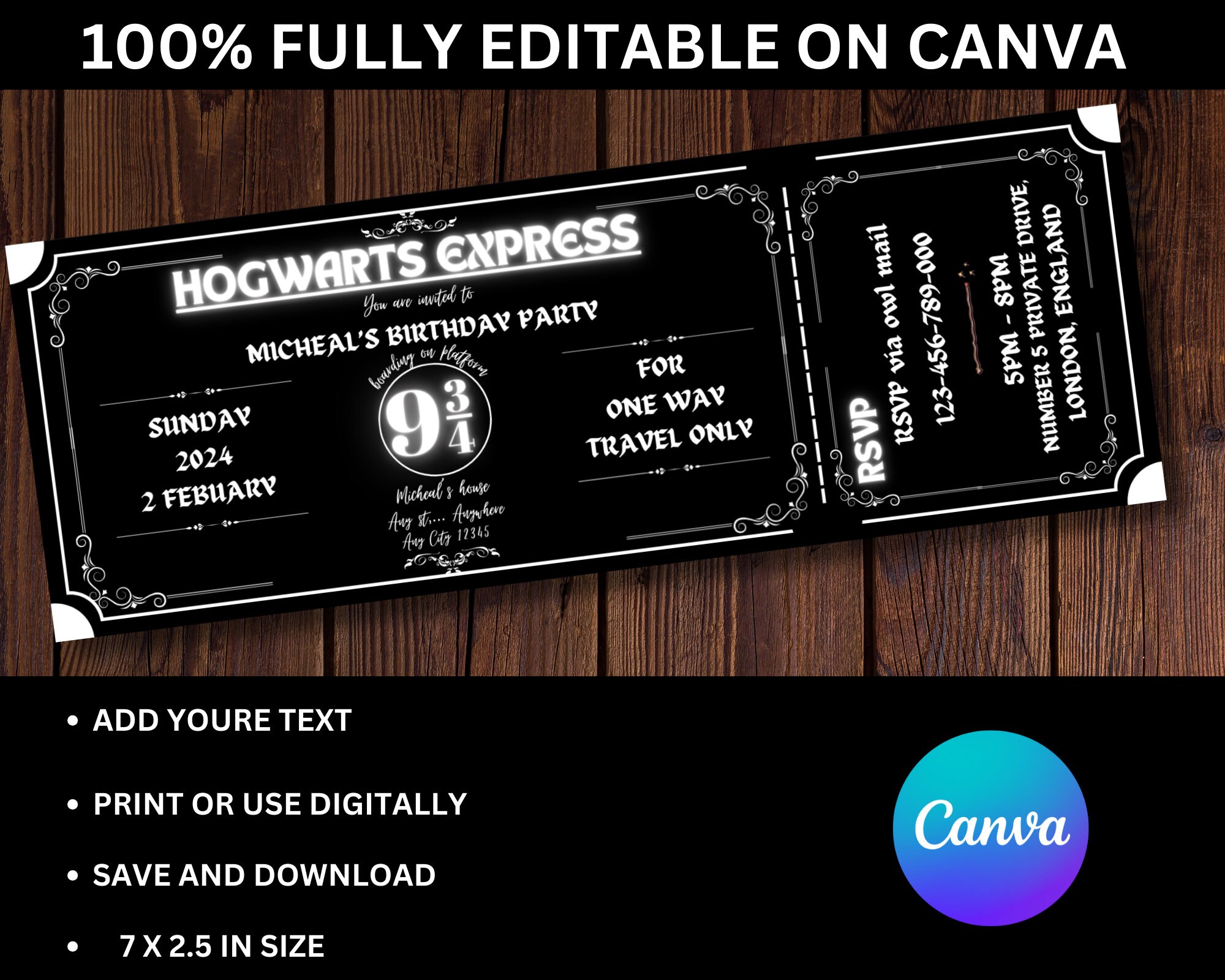 Editable Wizard Train Ticket Invitation, Printable Digital Download ...