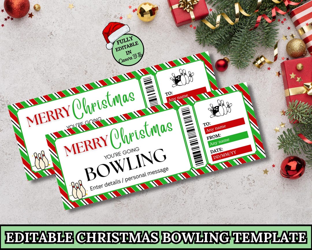 Bowling Christmas Ticket Template | Editable Bowling Gift Voucher ...