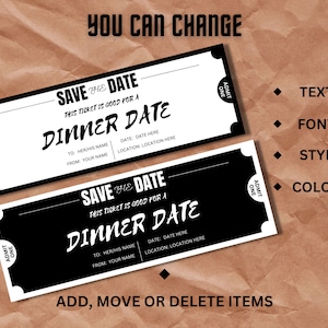 Dinner Date Gift Voucher EDITABLE, Dinner Reservation Ticket, Dinner ...