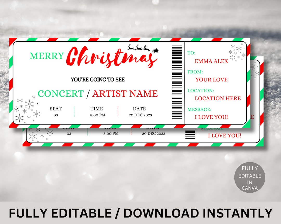 Christmas Concert Gift Ticket, Printable Christmas Gift Certificate ...
