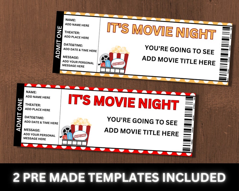 Printable MOVIE Gift Tickets. Cinema Themed Gift Reveal Ticket. Movie ...
