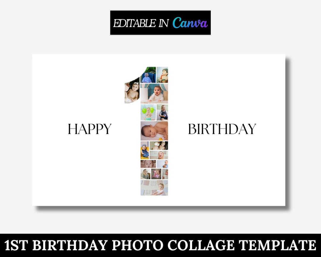 Birthday Number 1 Photo Collage, First Birthday Photo Milestone Sign ...