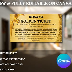 Printable Wonka's Golden Ticket Template, Editable Ticket, Event Ticket ...