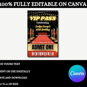 Editable VIP Pass Party Template, Printable Red Carpet VIP Pass ...