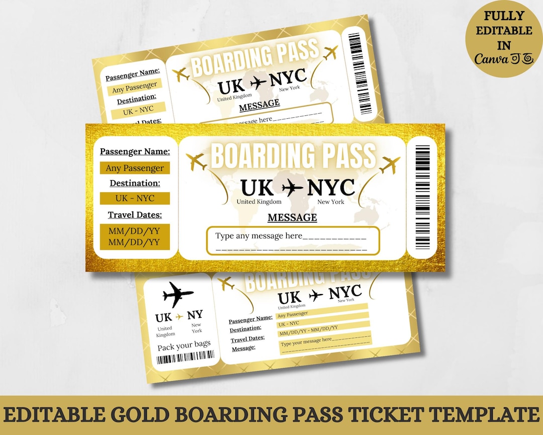 Gold Boarding Pass Golden Boarding Pass Gold Trip Ticket Golden Trip ...