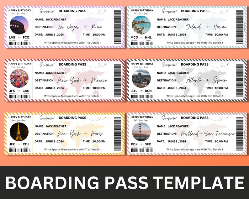 Editable Boarding Pass Template, Printable Airline Ticket, Canva ...
