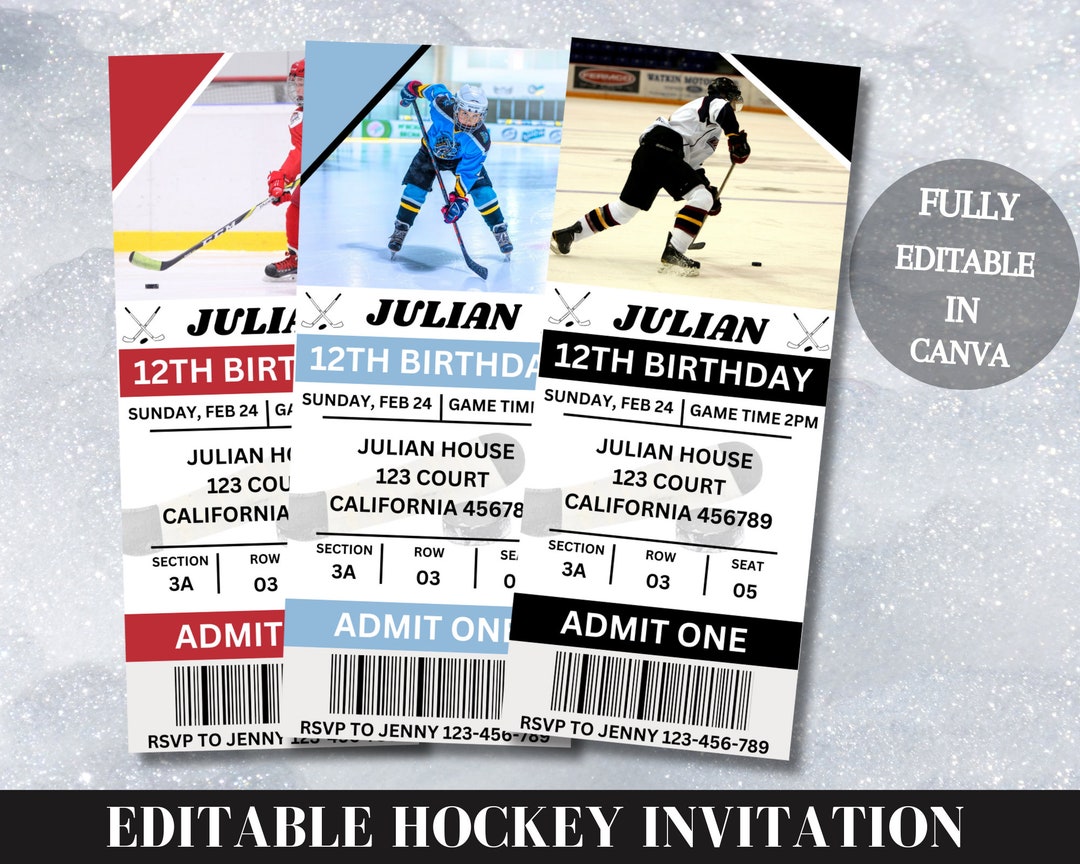 Hockey Ticket Birthday Invitation Printable Template, Editable Birthday ...