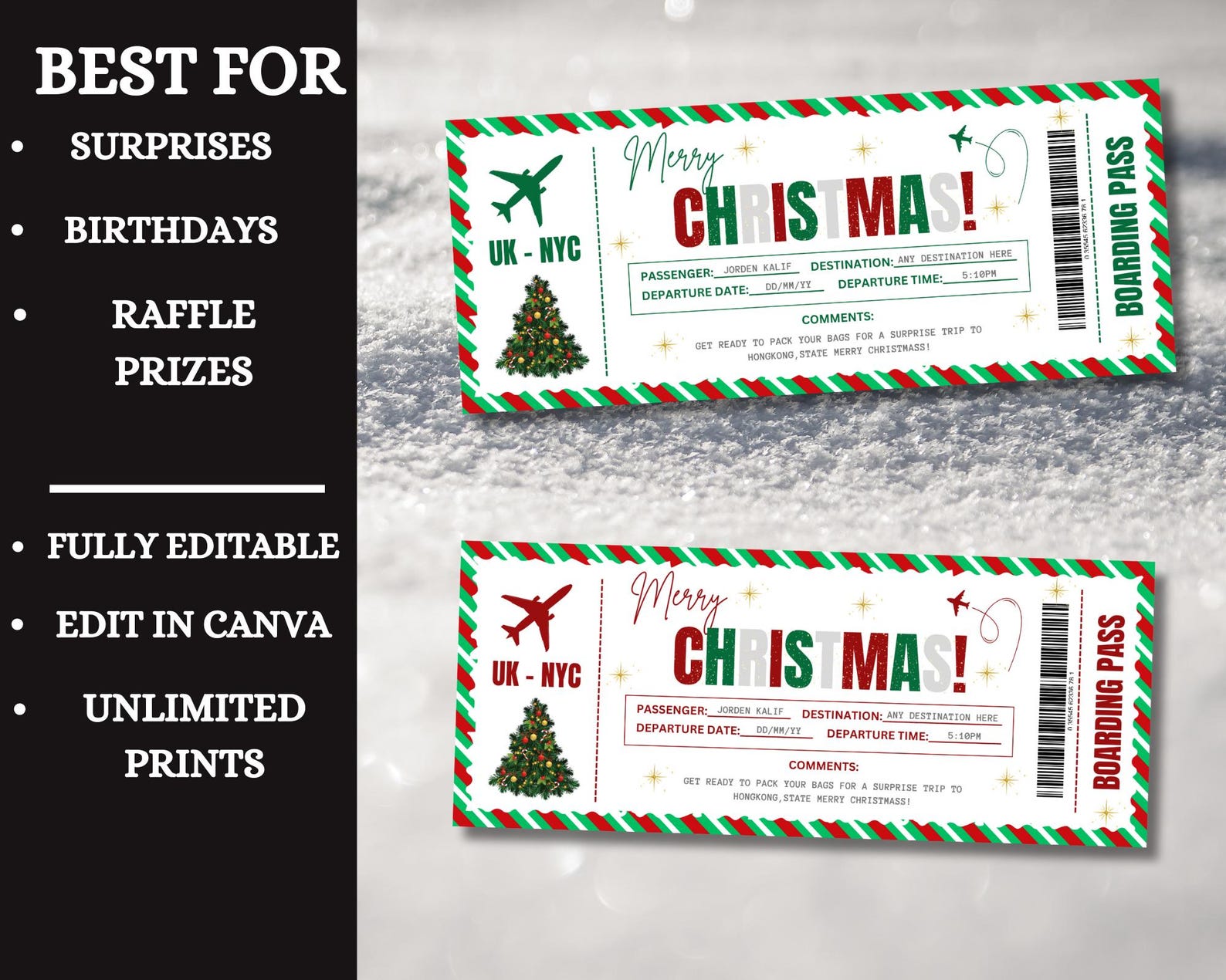 Christmas Boarding Pass Template, Editable Boarding Pass, Surprise ...