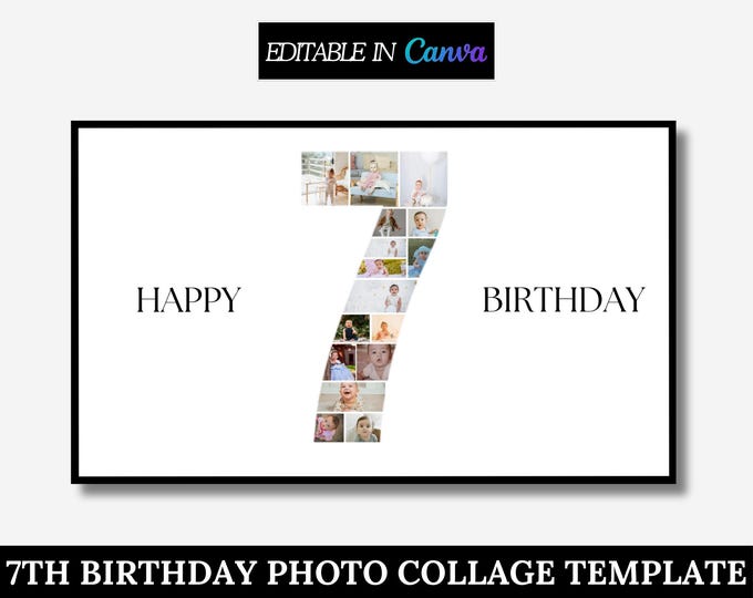 7th Birthday Photo Collage Template: Custom Number 7 Gift (canva ...