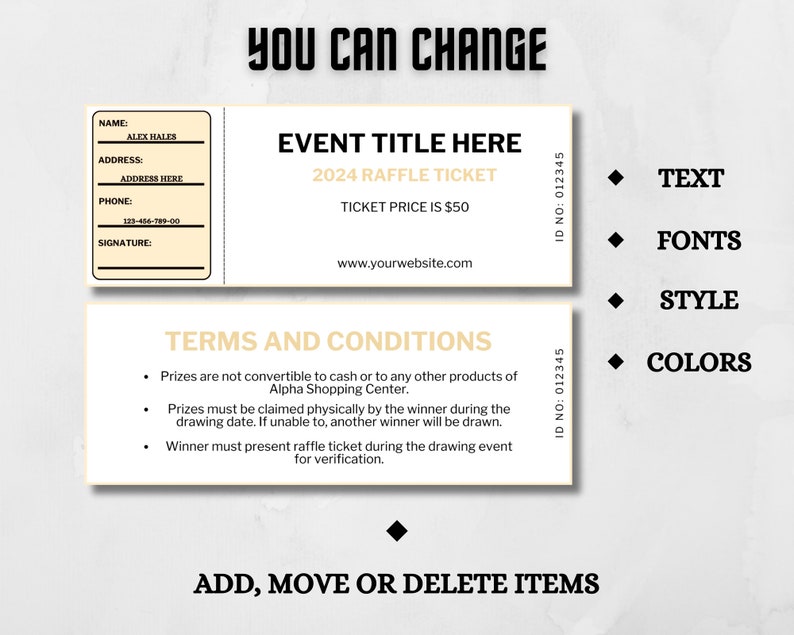 Editable Raffle Ticket, Event Raffle Ticket, Customizable Raffle Ticket ...