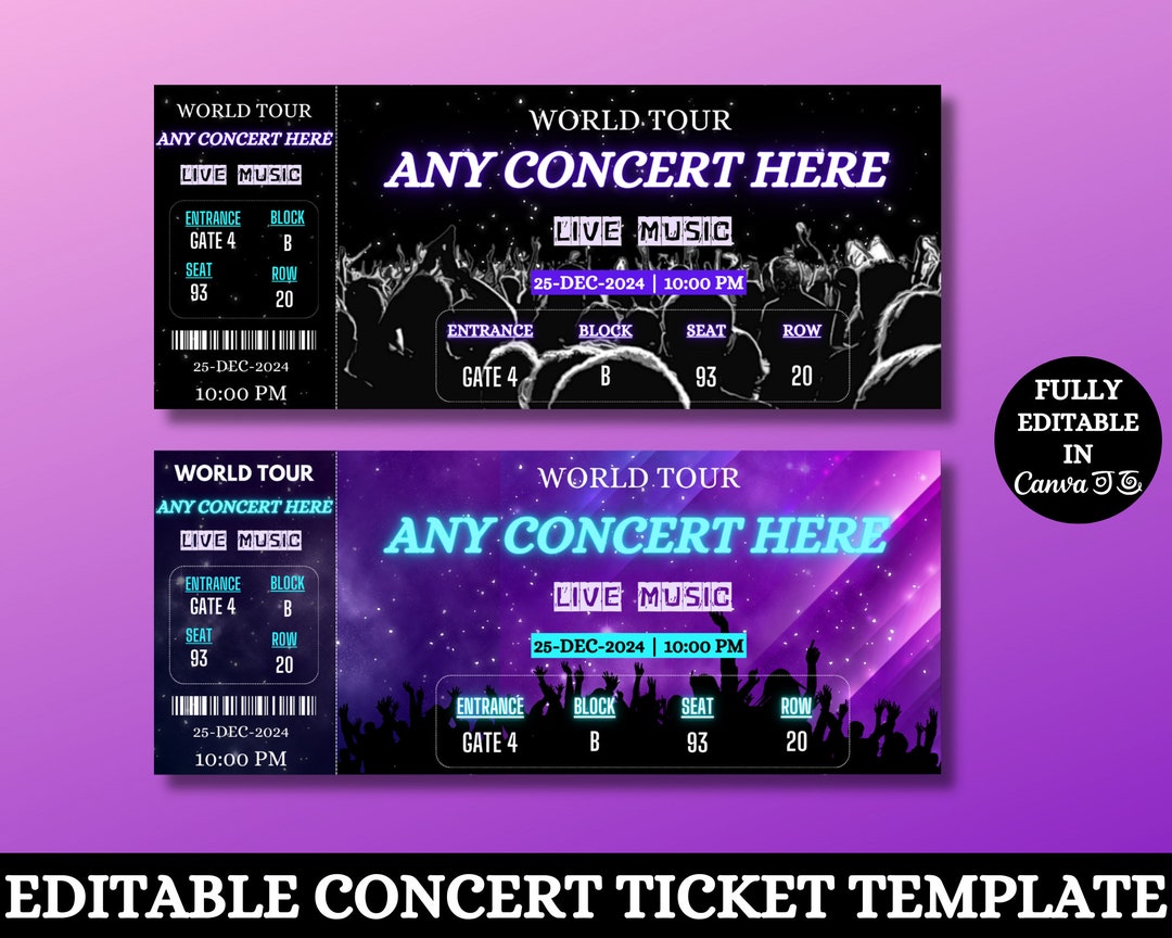Editable Concert Ticket Canva Template, Printable Event Ticket, Concert ...