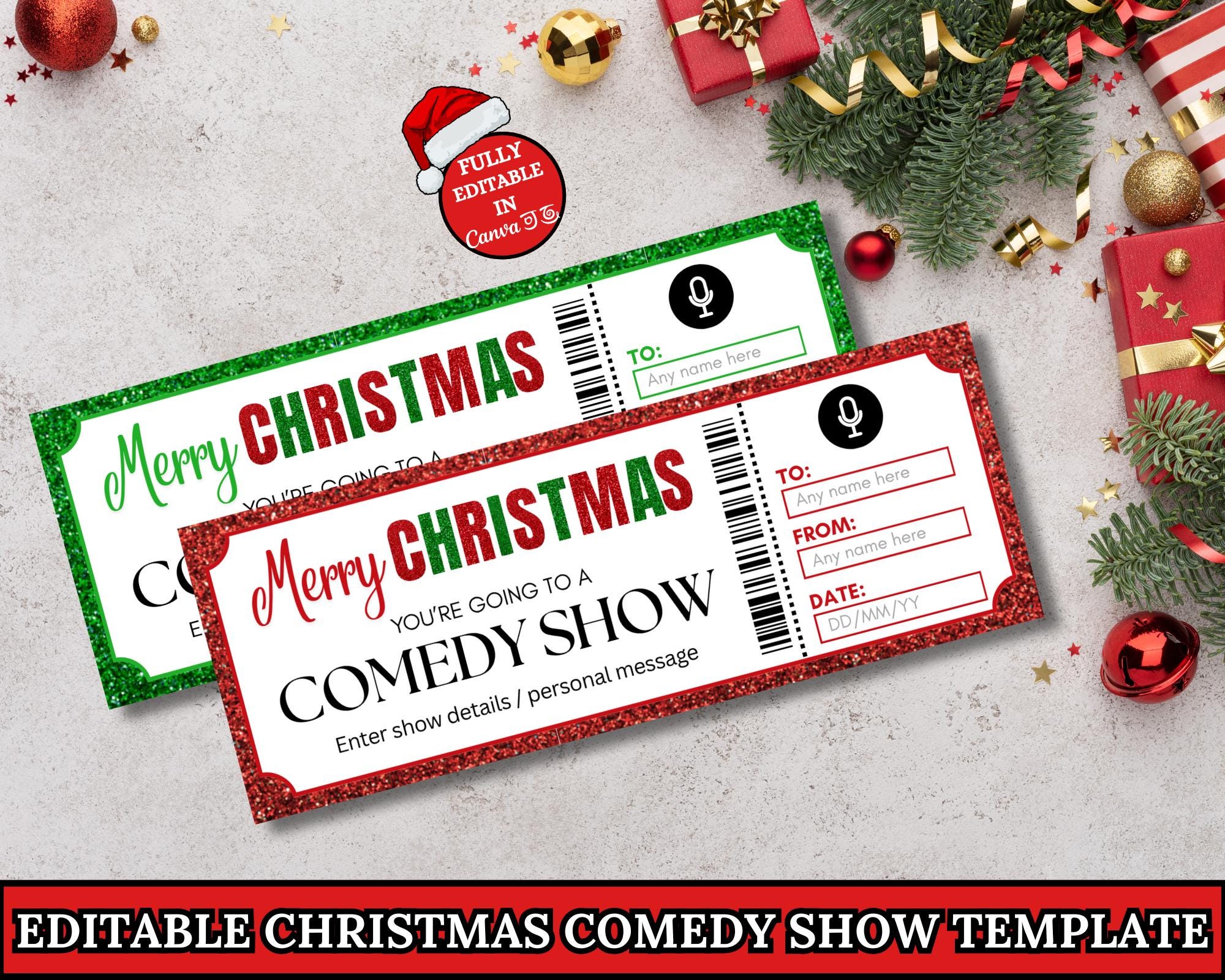Printable Christmas Comedy Show Surprise Reveal Ticket, Stand-up ...