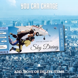 Editable SKYDIVING Surprise Reveal Ticket, Gift Voucher, Editable Event ...